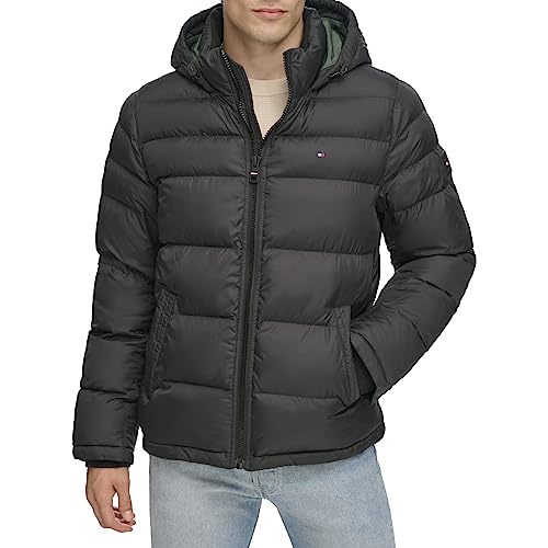 Tommy Hilfiger Men's Classic Hooded Puffer Jacket (Standard and Big & Tall), Black, Medium