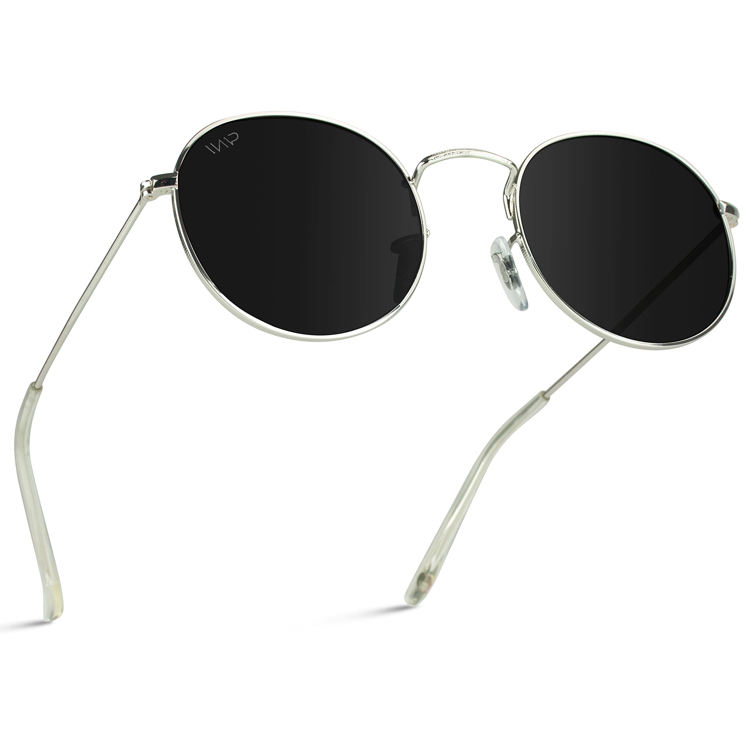 WearMe Pro - Reflective Lens Round Trendy Sunglasses (Silver Frame/Black Lens, 51)