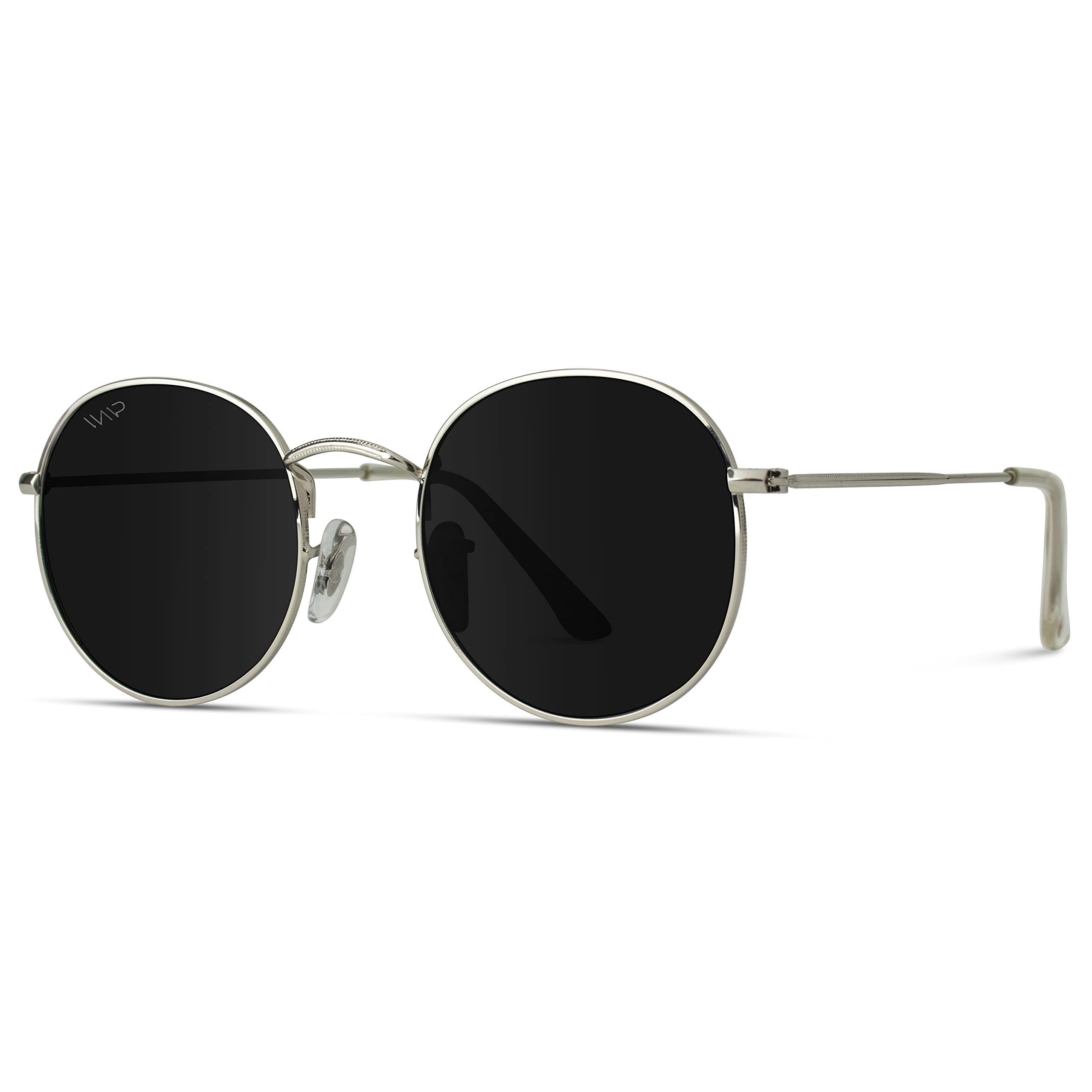 WearMe Pro - Reflective Lens Round Trendy Sunglasses (Silver Frame/Black Lens, 51)