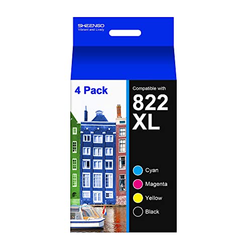 822 XL Ink Cartridges Remanufactured Replacement for Epson 822XL Ink Cartridges Combo Pack T822 T822XL to Use with Pro WF-3820 WF-4820 WF-4830 WF-4834 Printer(4 Pack-Black, Cyan, Magenta, Yellow)