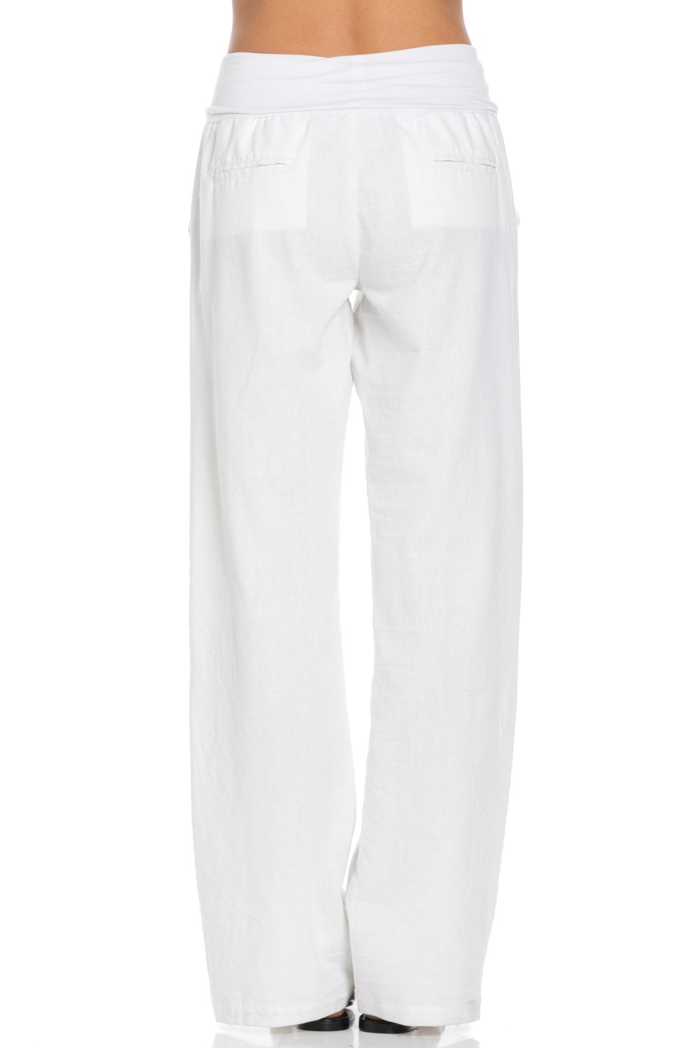 Poplooks Women's Comfy Fold Over Linen Pants (XX-Large, White)