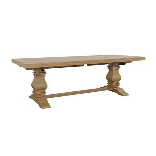 Coaster Home Furnishings Florence Traditional Farmhouse Rectuangular 126-inch Double Pedestal Planked Wood Top Extension Leaf Dining Table Rustic Smoke 180201