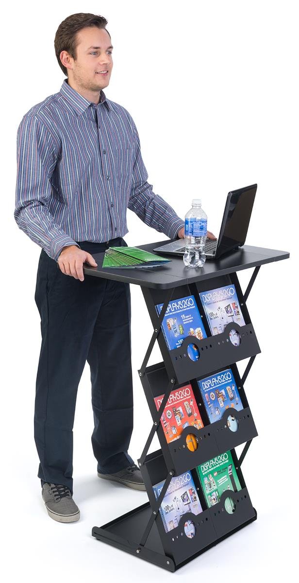 Displays2go 40 Inch Portable Counter, 6 Magazine Pockets, Collapsible, Carrying Case, Black (TDCBRBKBK)