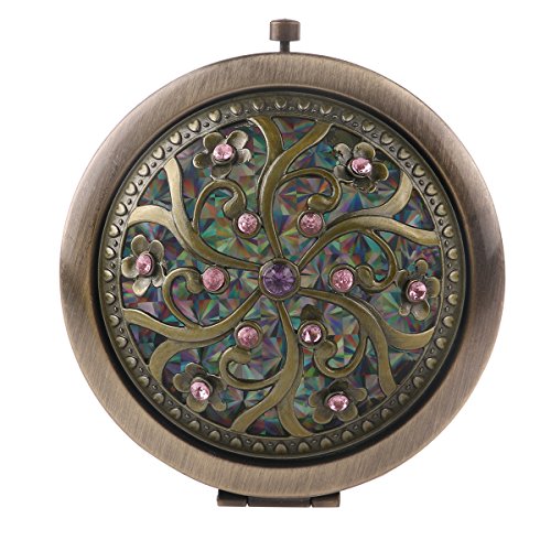 OULII Mini Round Double-Sided Folding Mirror Vintage Cosmetic Makeup Purse Mirror Pocket Mirror (Random Color)