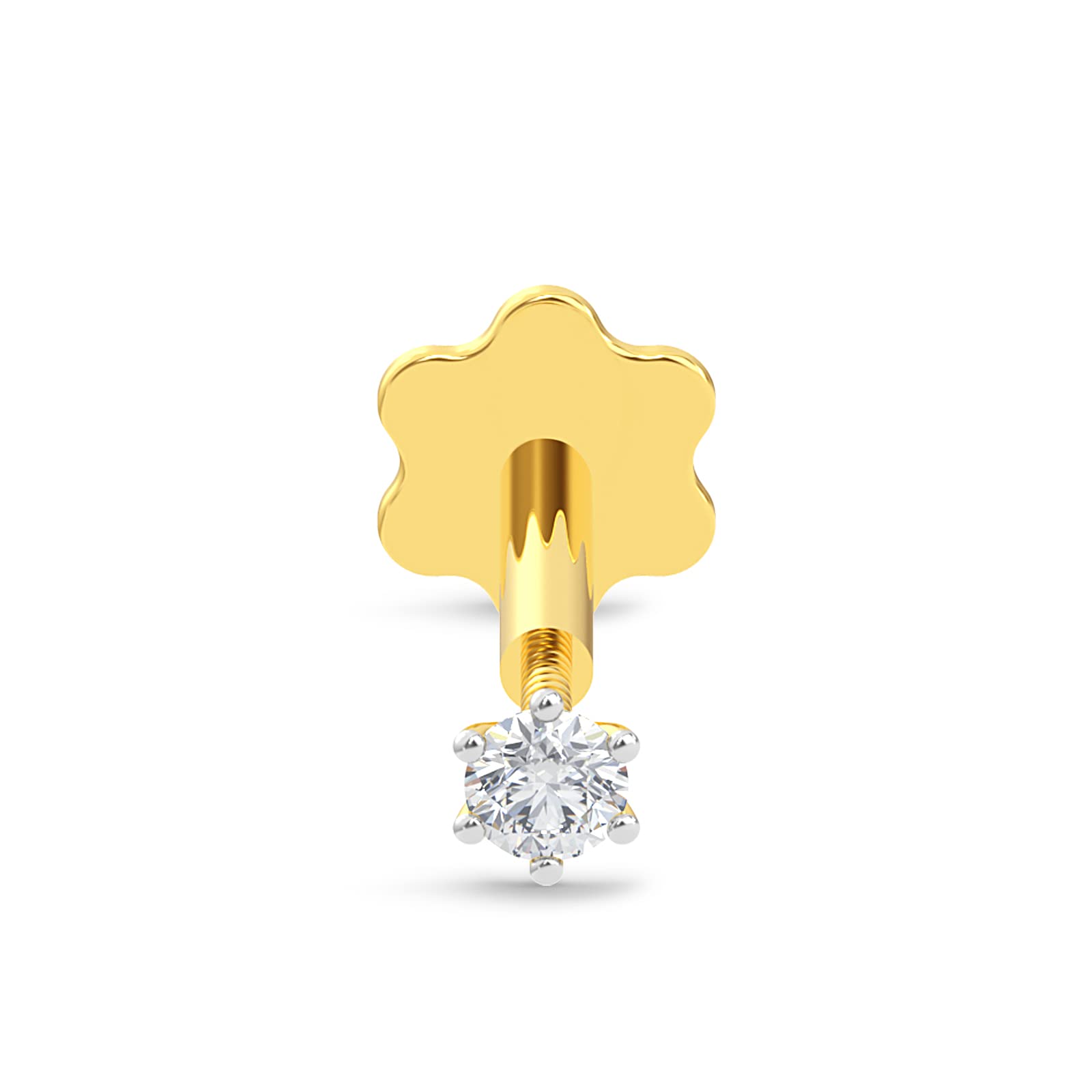 EternalDia 2.4mm Diamond Nose Stud/Lip Labret/Screw Ring Piercing Pin Bone 14Kt Gold 19 Gauge Diamond Nose Stud(GH/I1 I2) Straight nose rings