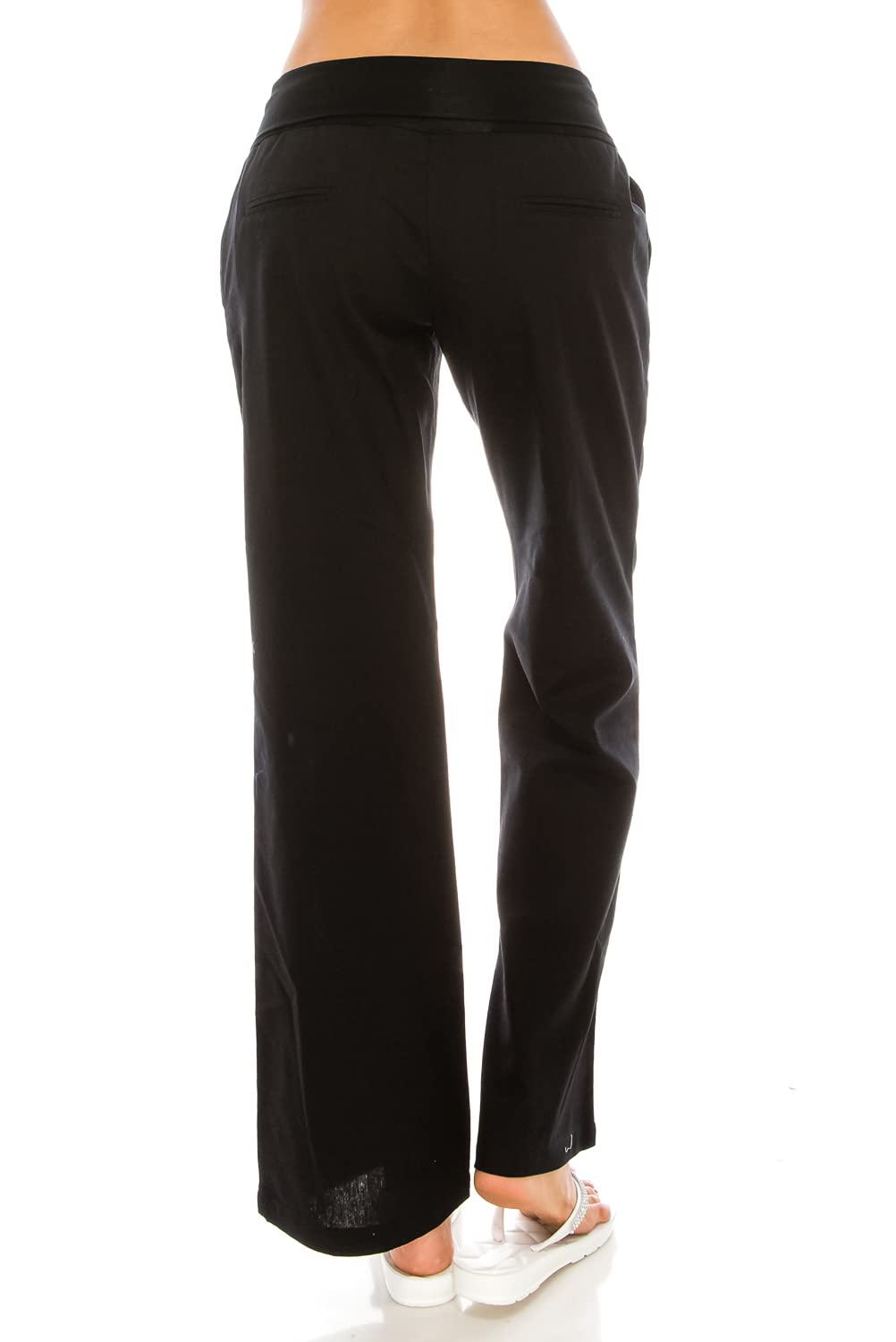 Poplooks Women's Comfy Fold Over Linen Pants (XX-Large, Black)