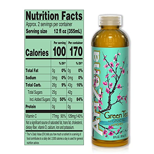 AriZona Green Tea with Ginseng and Honey, 20 Fl Oz (Pack of 24)