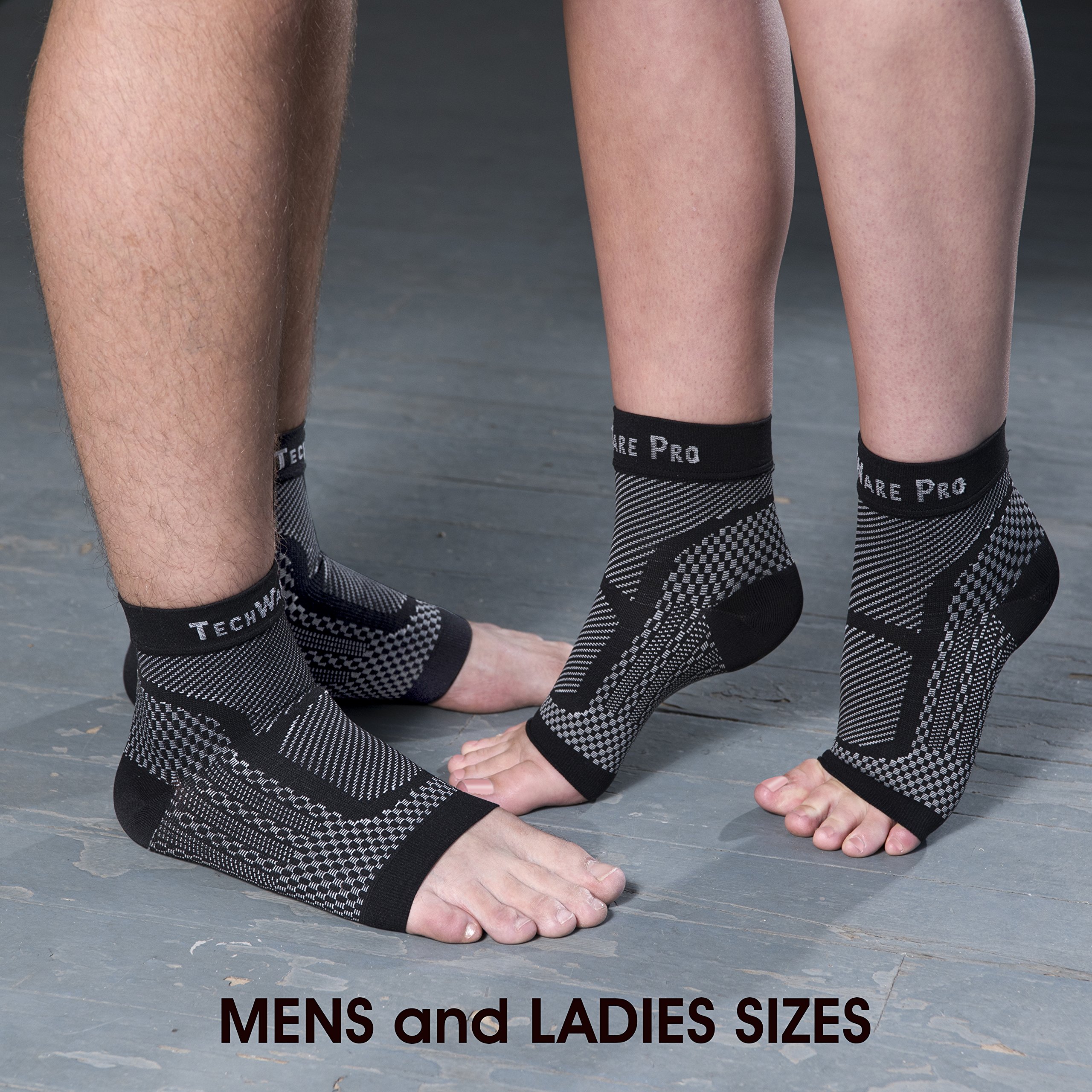 TechWare Pro Ankle Brace Compression Sleeve - Relieves Achilles Tendonitis, Joint Pain. Plantar Fasciitis Foot Sock with Arch Support Reduces Swelling & Heel Spur Pain. (Black/Gray L/XL)