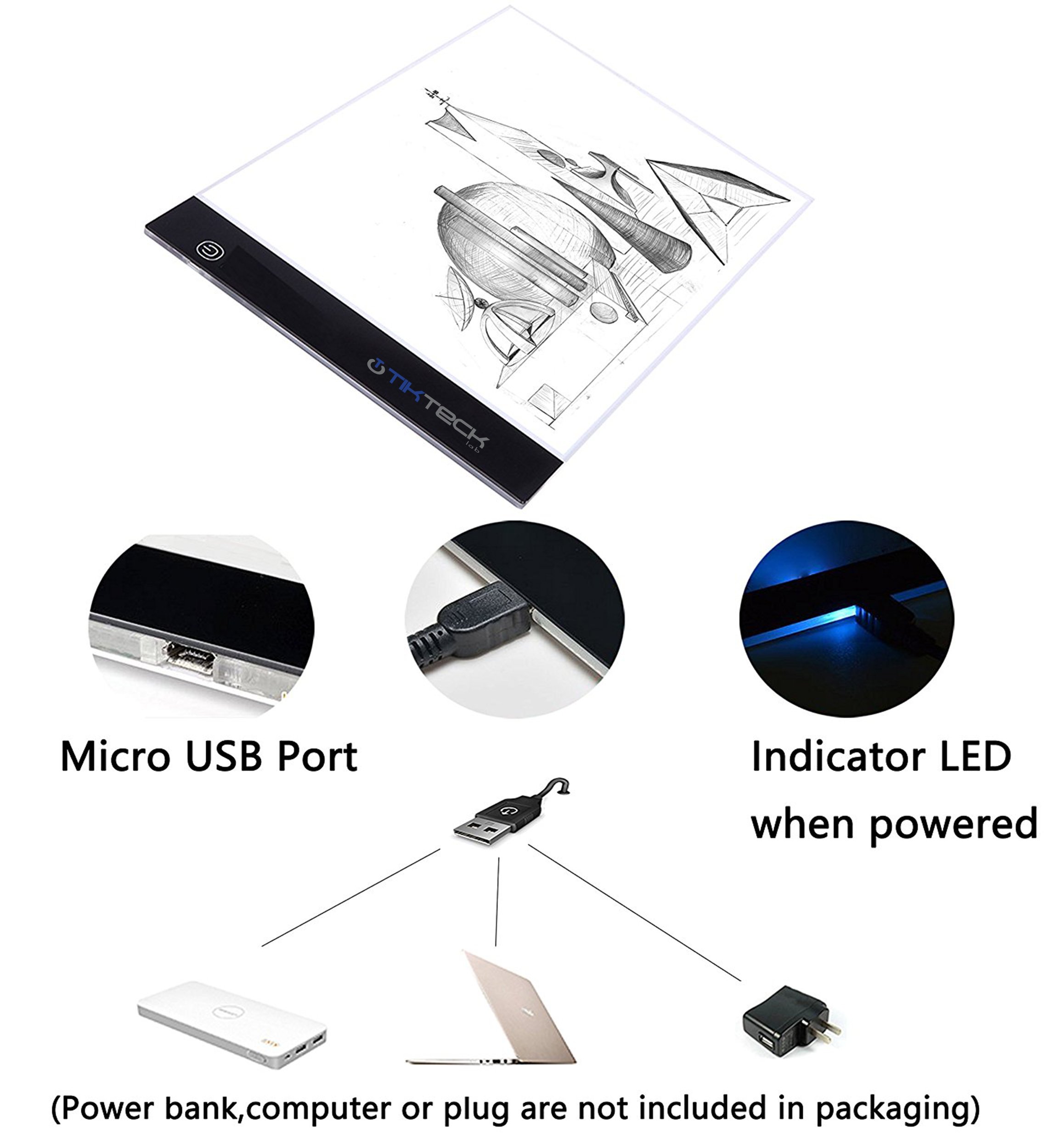A4 Ultra-Thin Portable LED Light Box Tracer w 3 Level Brightness USB Power Cable Dimmable Brightness Artcraft Tracing Light Pad for Drawing, Sketching, Animation, 5D Diamond Painting (A4)