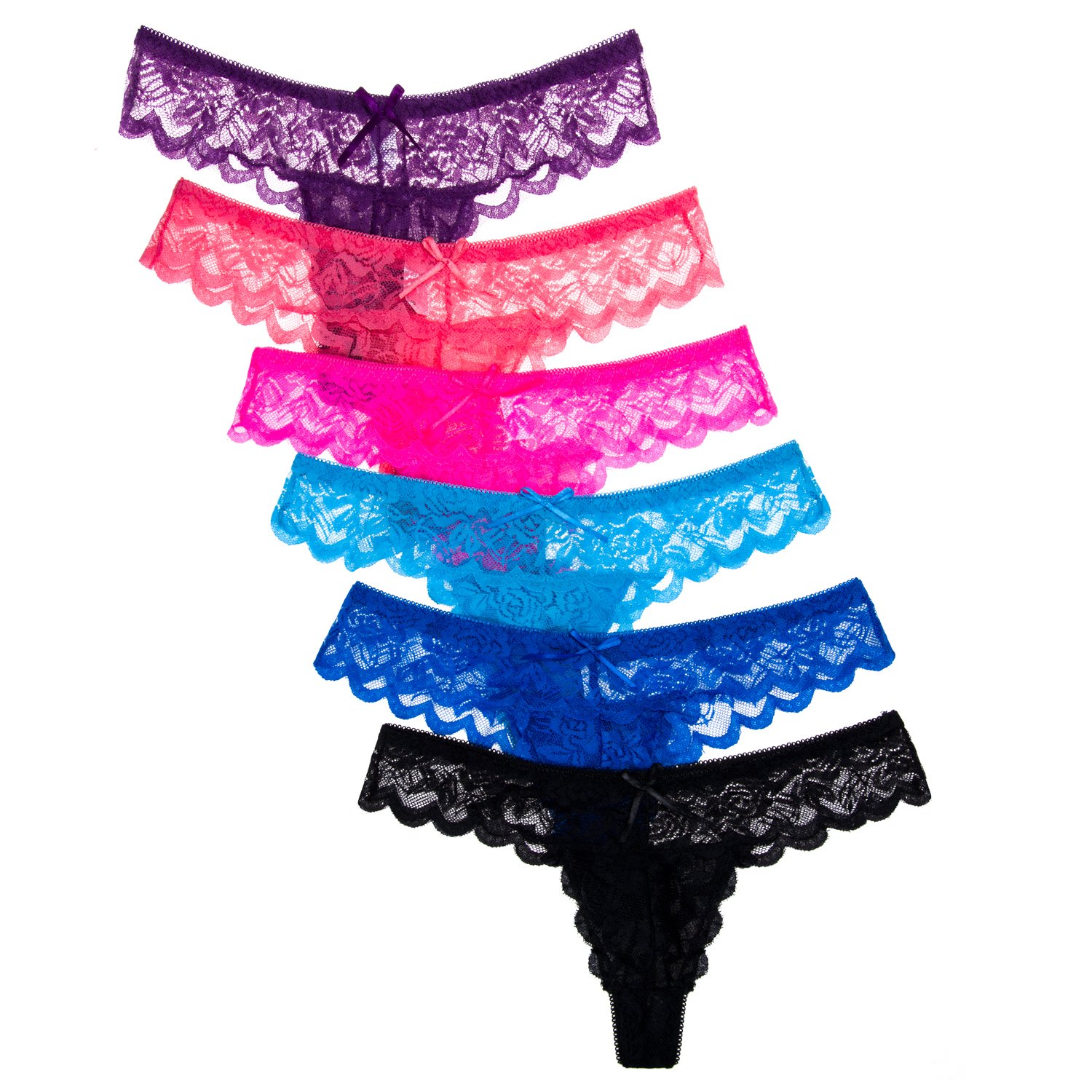 Anzermix Women's Sexy Lace Cheeky Tong Panty Pack of 6 (Size L)