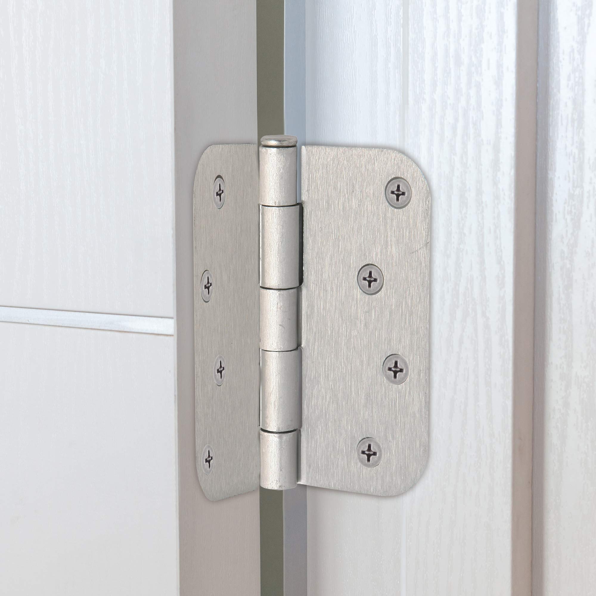 3-Pack 4-Inch x 4-Inch Interior Door Hinges with 5/8-Inch Radius, Satin Nickel, Heavy Duty Steel Construction, Left- or Right-Handed – Design House, 181594