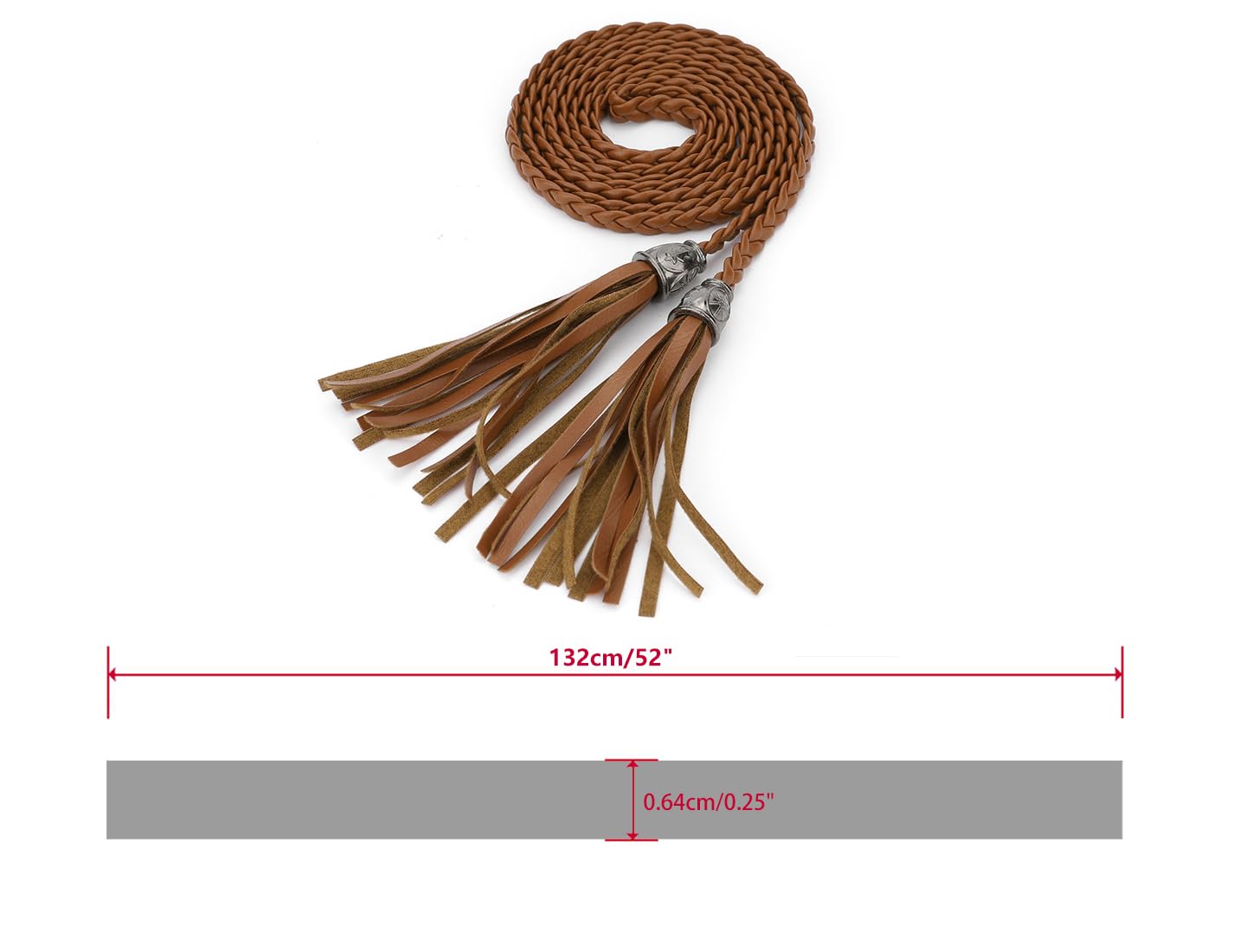 uxcell Women Tassels Braided PU Waist Belt Brown Brown One Size