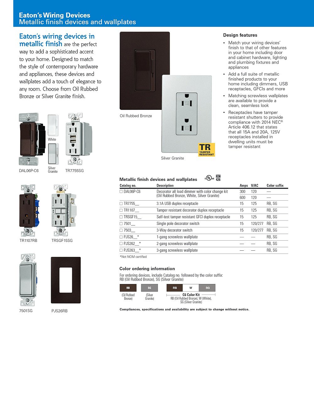 EATON Wiring PJS262SG-SP-L Designer 1-Gang Screwless Wallplate, Stainless Steel, Silver Granite