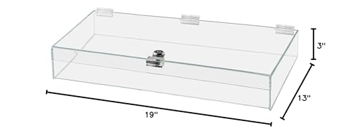 Acrylic Locking Display Case with Keys 19" x 13" x 3" Clear Rectangular Countertop Tray with Lid for Artifacts Antiques Collectibles Jewelry Currency and Coins by Marketing Holders