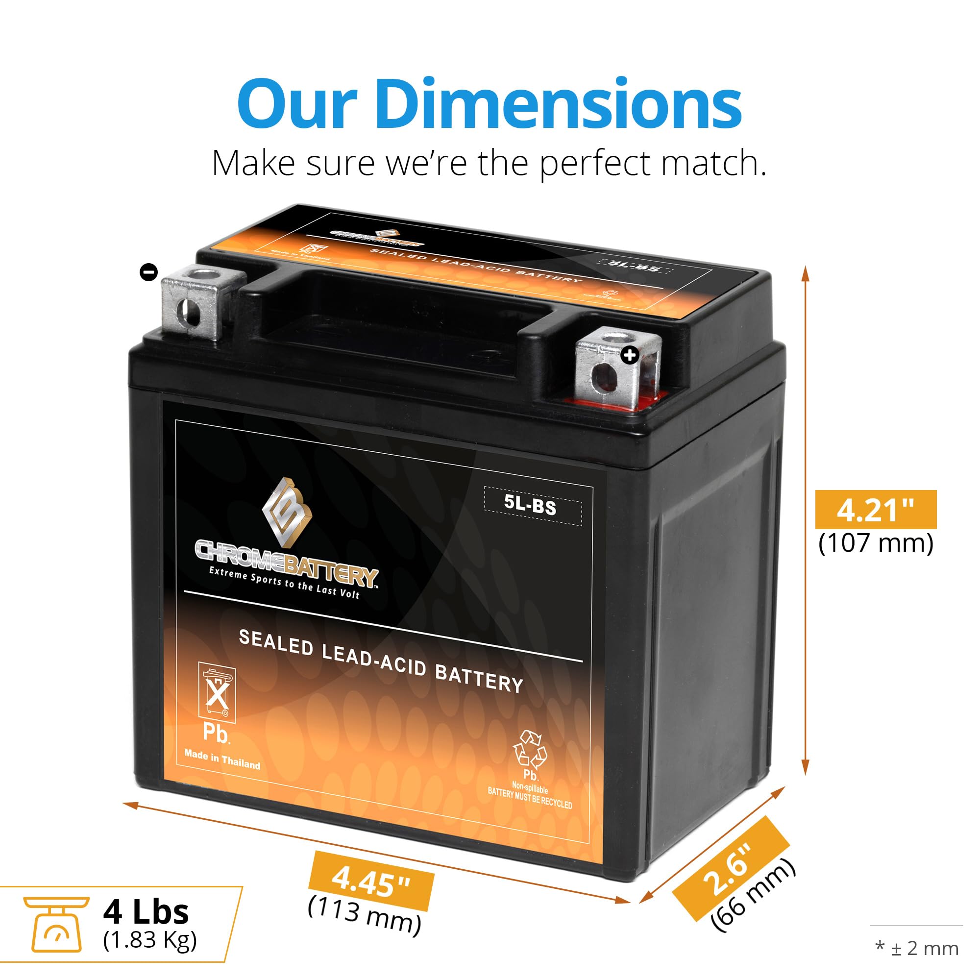 YTX5L-BS Rechargeable Sealed AGM Motorcycle Battery - Maintenance Free - High Performance - Replacement for Yamaha, Honda, Husqvarna, KTM