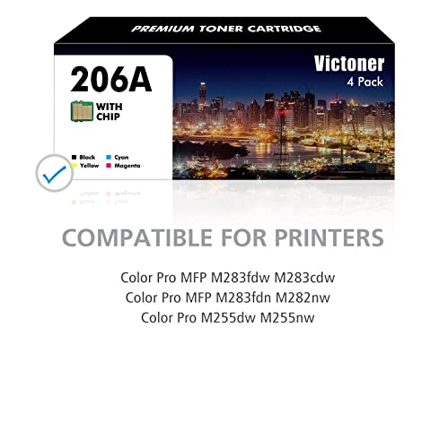 VICTONER 206A 206X Toner Cartridges 4 Pack Set (with Chip) Compatible Replacement for HP 206A 206X W2110A W2110X Work for HP Color MFP M283fdw M283cdw Pro M255dw Printer Ink High Yield (B/C/Y/M,4P)