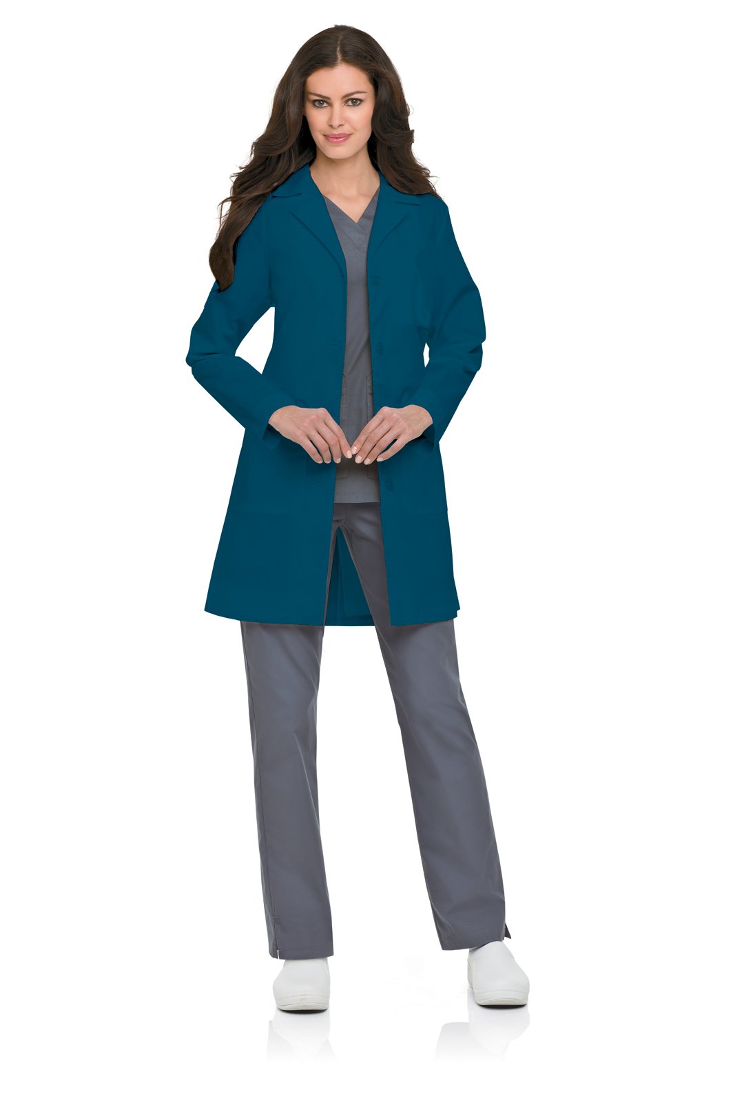 Landau Women's 38 Inch 4 Button Lab Scrub Coat Caribbean Blue