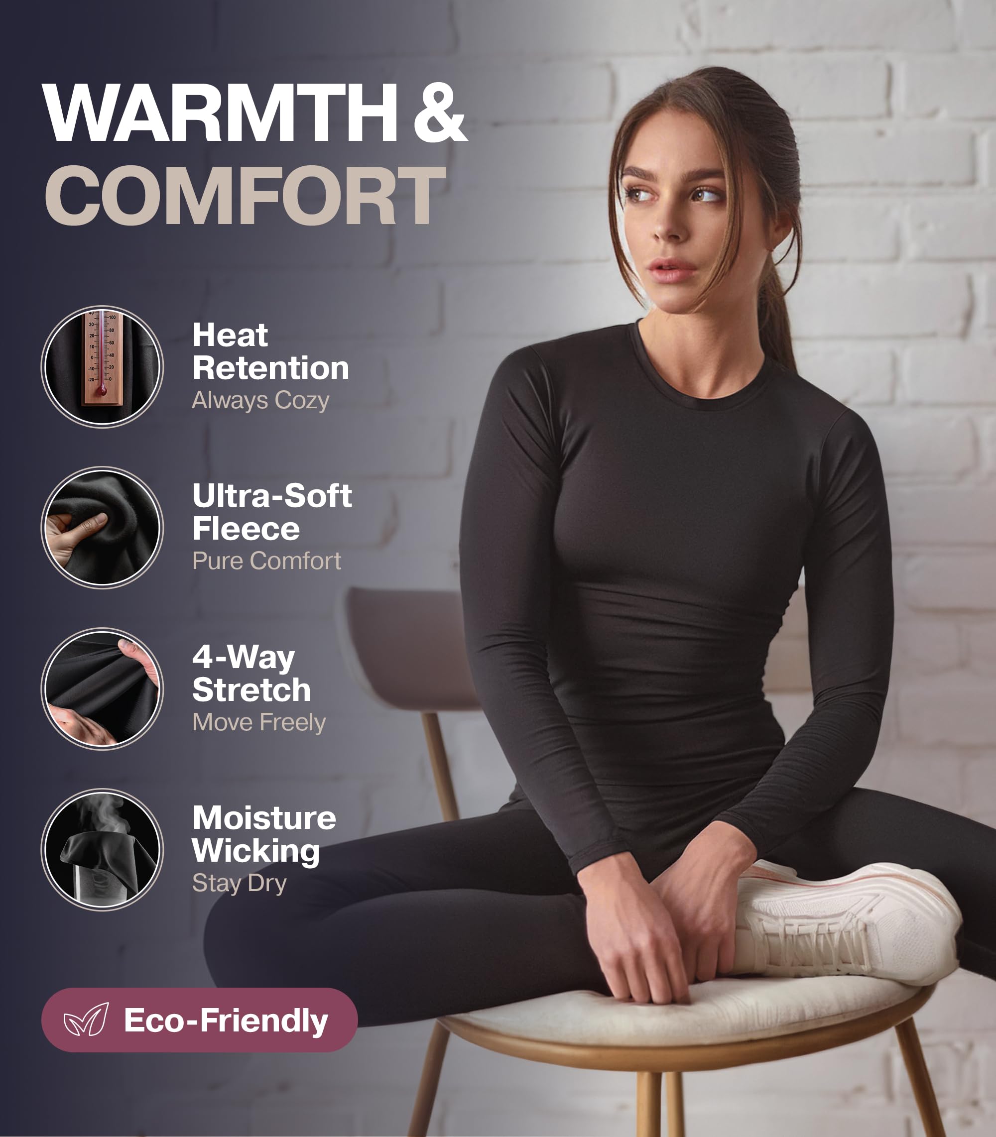 Thermajane Long Johns Thermal Underwear for Women Fleece Lined Base Layer Pajama Set Cold Weather (2X-Large, Black)