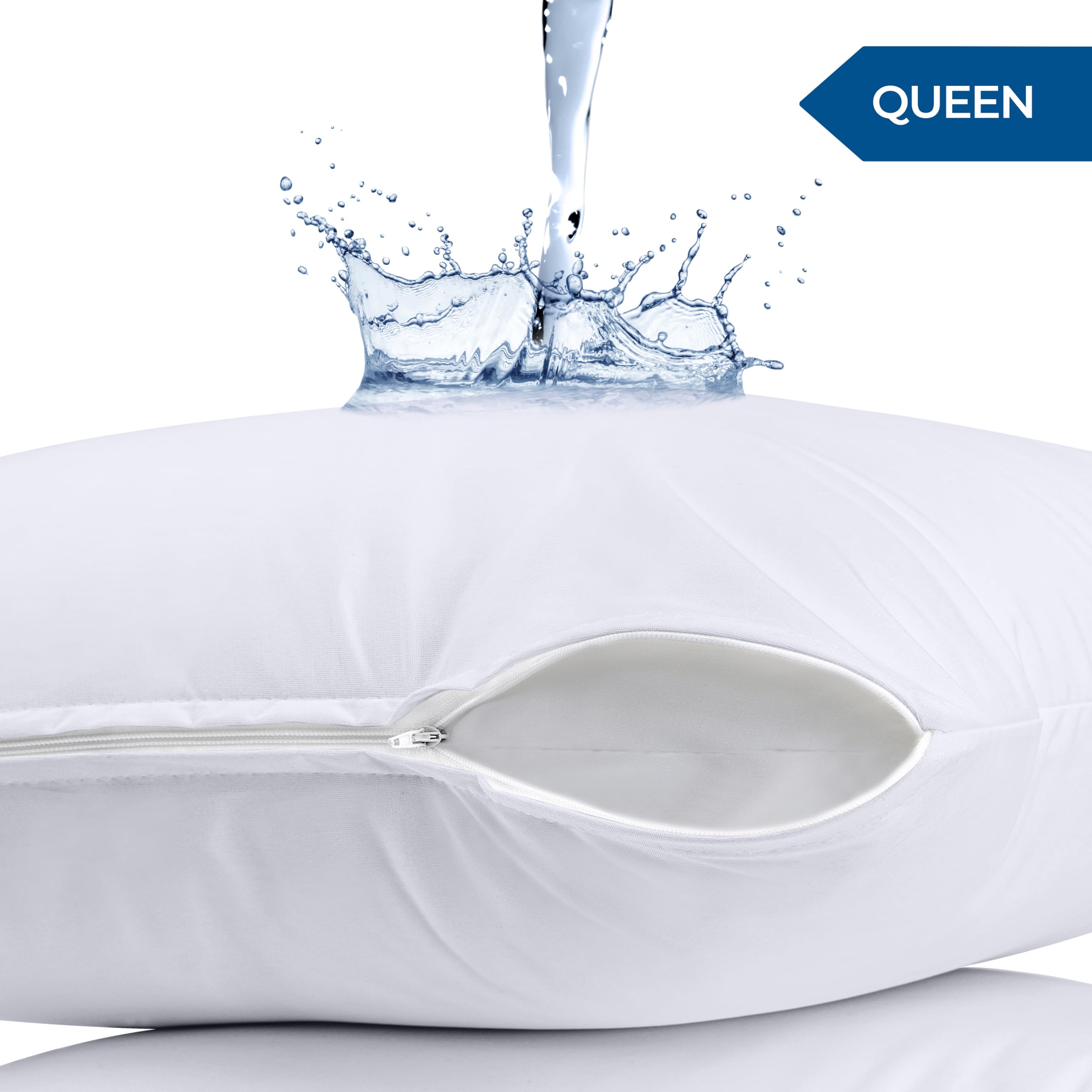 Utopia Bedding Waterproof Pillow Protectors Zippered (2 Pack, White) Queen Size, Zippered Pillowcases, Bed Bug Proof Pillow Encasement Covers 20 x 28 Inches