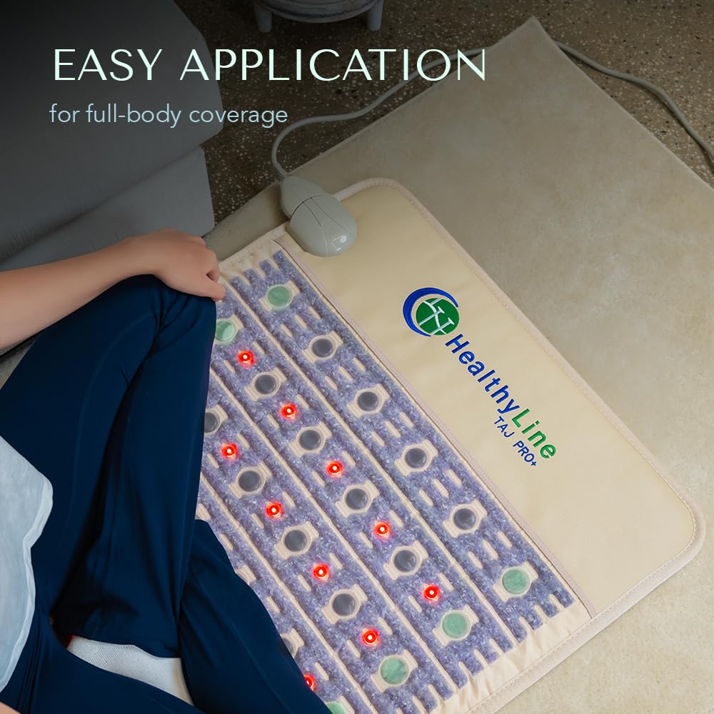 Healthyline Advanced Infrared Heating Pad - Amethyst, Tourmaline and Jade Gemstones - Heated Mat with LED Red Lights, Negative Ions and Hot Crushed Stones (Full Pro 74" x 28")