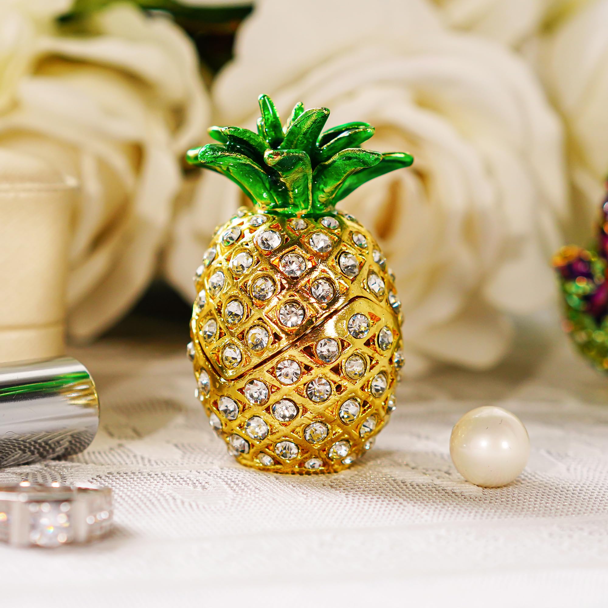 YU FENG Bling Pineapple Trinket Boxes Hinged Crystal Jeweled Enamel Trinket Jewelry Box Collectibles Gifts