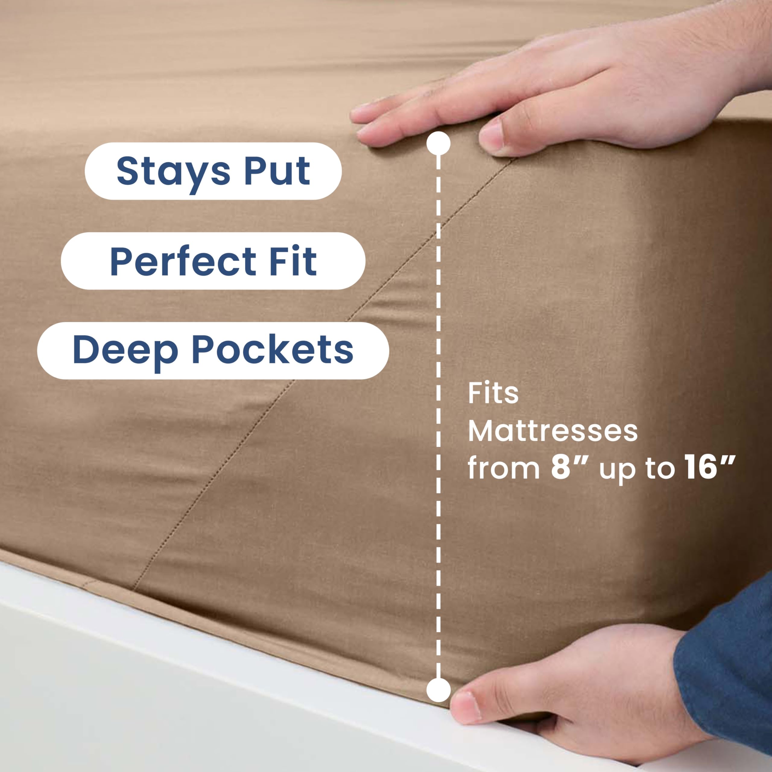 4 Piece Full Bed Sheets Set Full Bed Sheets – Light Weight, Soft Breathable Sheets Brushed Cotton Rich Blend Secure-Fit, Wrinkle Resistant, Durable, Easy Care Bed Sheets Comfy Sheets, Beige