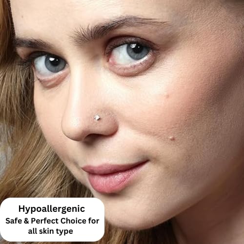 EternalDia 2.4mm Diamond Nose Stud/Lip Labret/Screw Ring Piercing Pin Bone 14Kt Gold 19 Gauge Diamond Nose Stud(GH/I1 I2) Straight nose rings