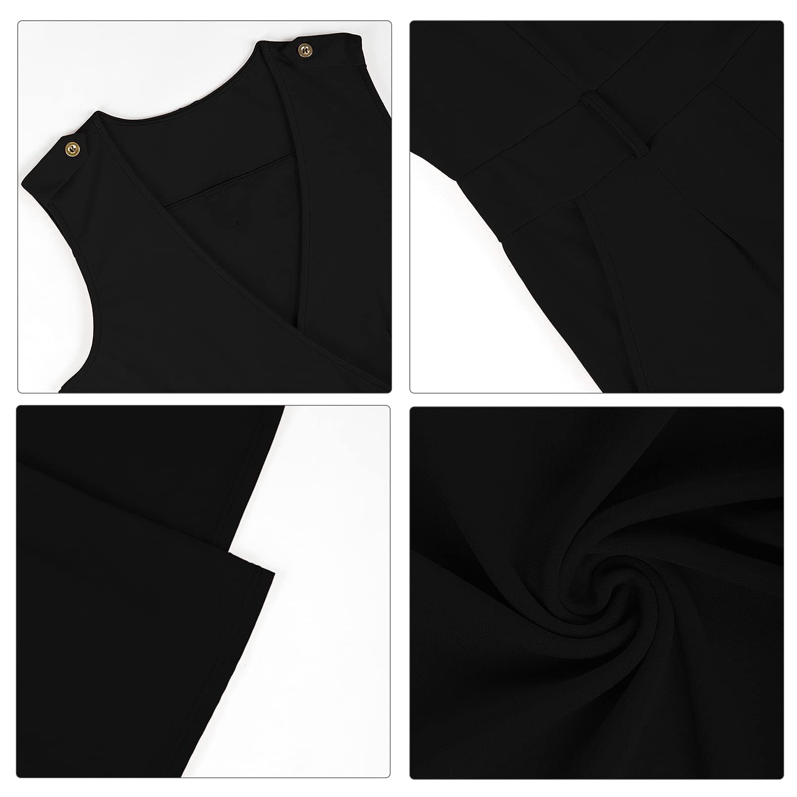 Pink Queen Women's Elegant V Neck Long Loose Belted Rompers Jumpsuits Black Large