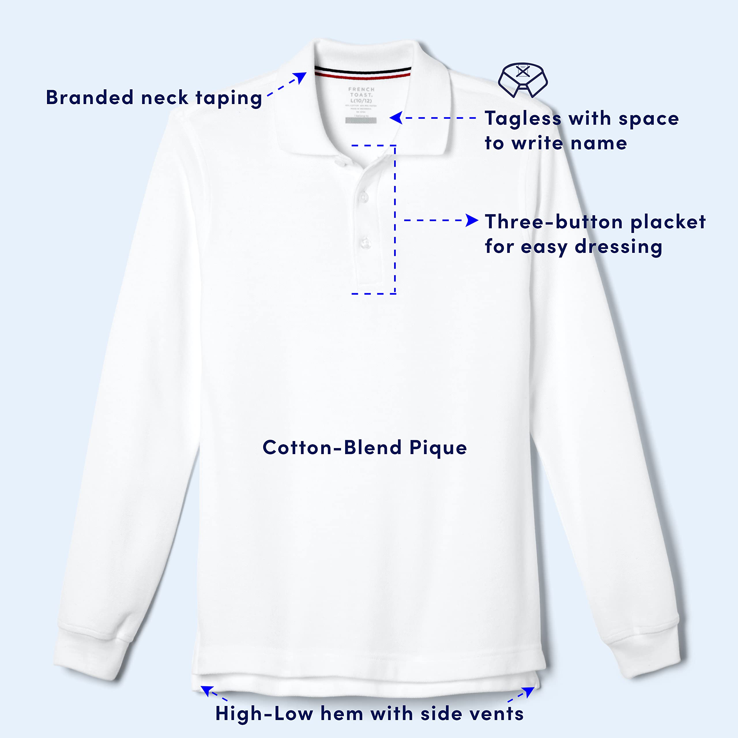 French Toast Big Boys' Long-Sleeve Pique Polo Shirt, Hunter, Medium/8