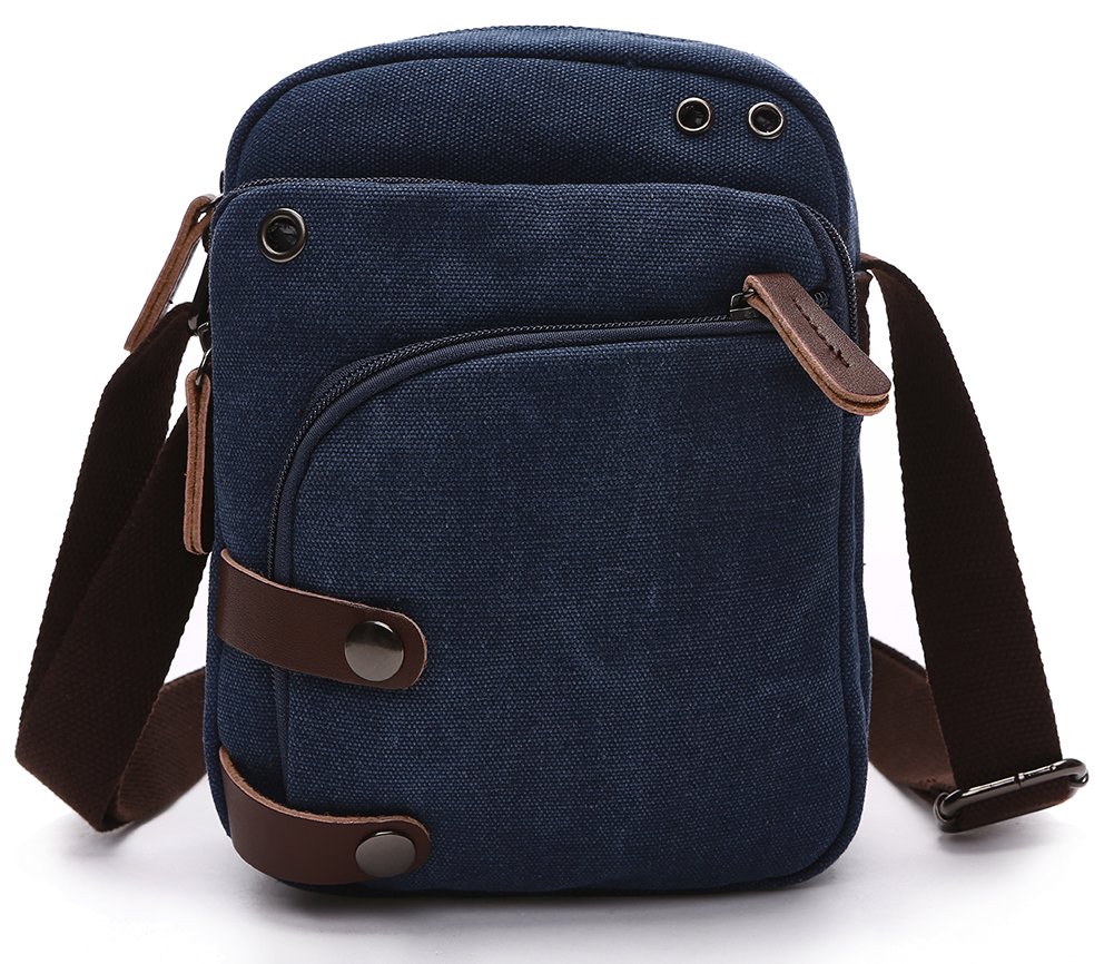 Collsants Mini Crossbody Handbag, Dark Blue, for Women and Men, Small Canvas Shoulder Purse, Travel Purse