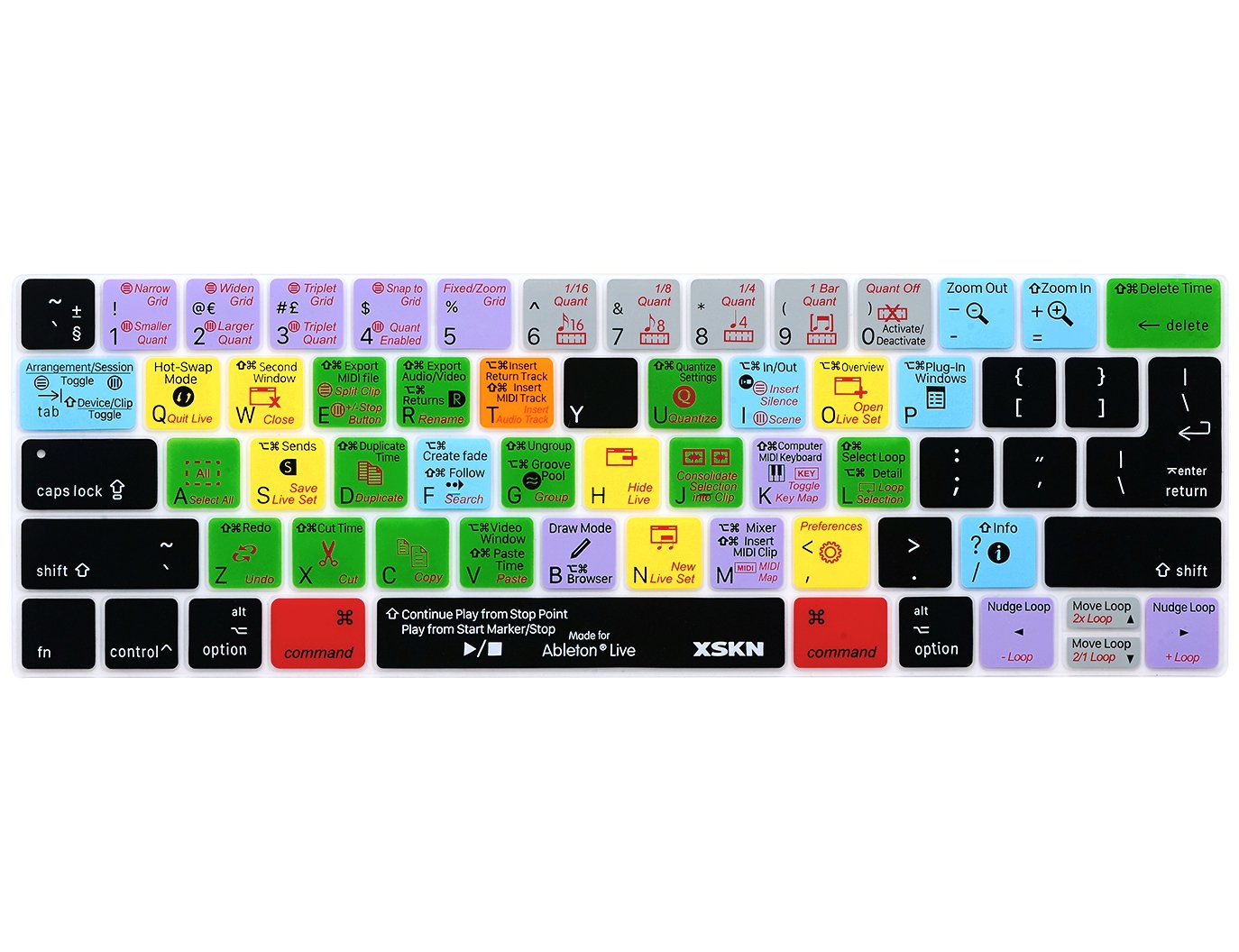 XSKN New Shortcut Design Silicone Keyboard Skin Cover for Touch Bar MacBook Pro 13.3" A2159 A1706 A1989 MacBook Pro 15.4" A1707 A1990 and Touch Bar Sticker - US EU Universal Version (Ableton)