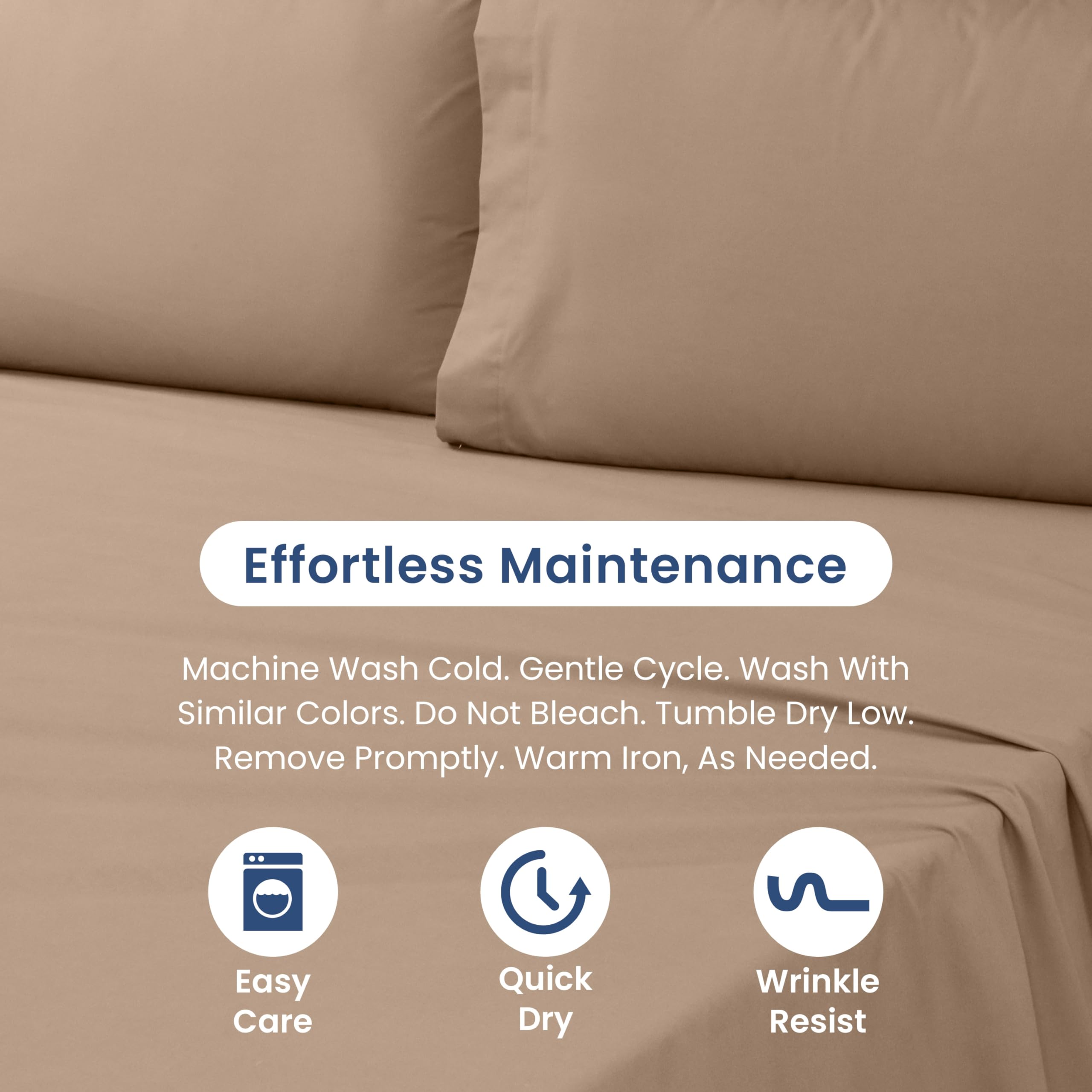 4 Piece Full Bed Sheets Set Full Bed Sheets – Light Weight, Soft Breathable Sheets Brushed Cotton Rich Blend Secure-Fit, Wrinkle Resistant, Durable, Easy Care Bed Sheets Comfy Sheets, Beige
