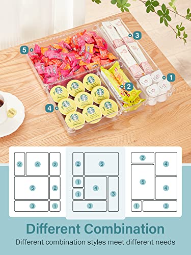 Kootek 16 Pcs Desk Drawer Organizer Set 5-Size Bathroom Drawer Tray Dividers Versatile Storage Bins Plastic Vanity Trays Organizers Divider Container for Dresser Makeup Kitchen Utensil Office