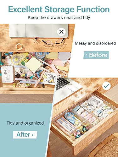 Kootek 16 Pcs Desk Drawer Organizer Set 5-Size Bathroom Drawer Tray Dividers Versatile Storage Bins Plastic Vanity Trays Organizers Divider Container for Dresser Makeup Kitchen Utensil Office