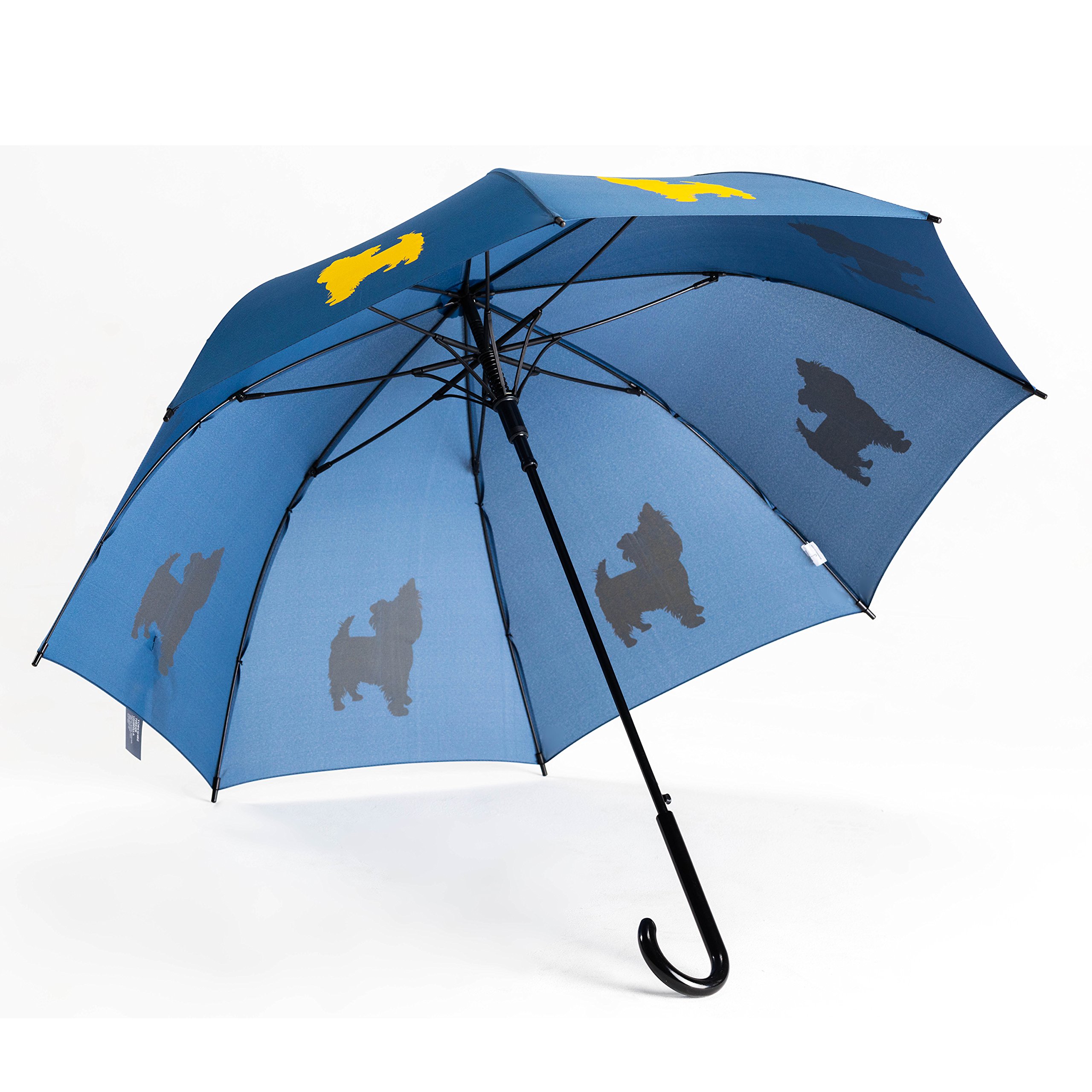 The San Francisco Umbrella Company - Premium Yorkshire Terrier Rain Umbrella (Yellow on Blue) - Strong, Durable, Windproof & Resistant With Fiberglass Ribs Stick Umbrella