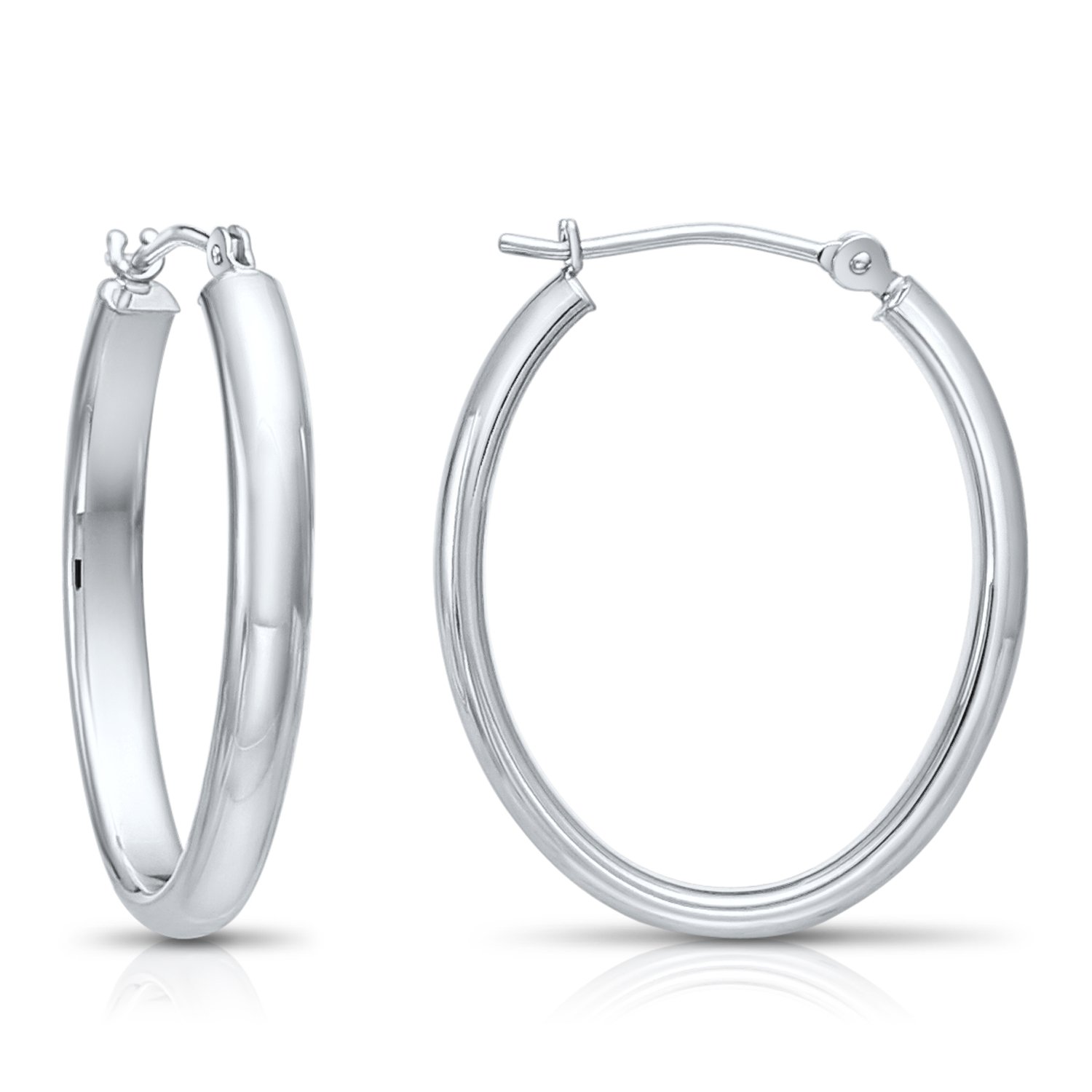 TILO JEWELRY 14k Gold Small Oval Polished Hoop Earrings (0.7 inch Diameter) (White-Gold)…