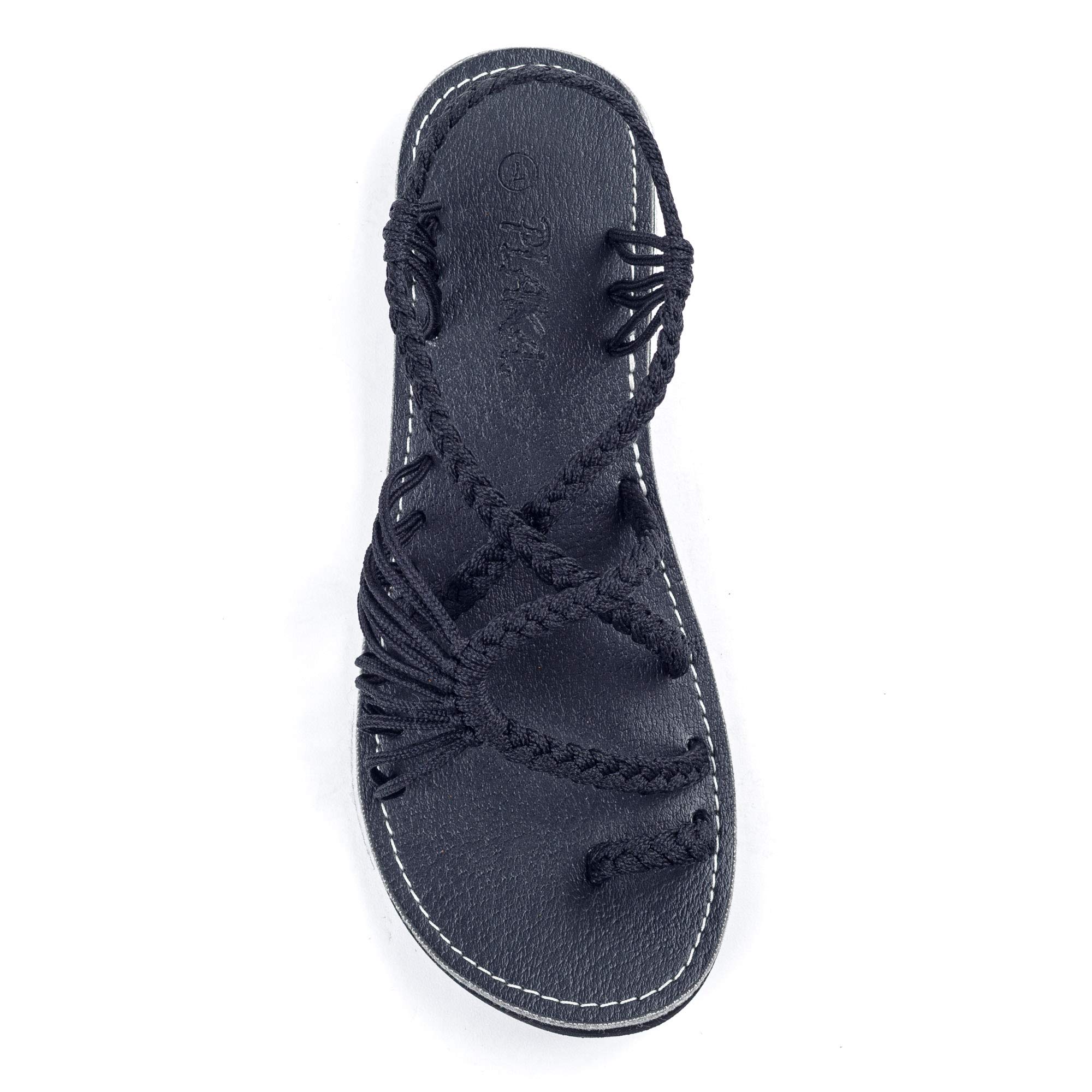 Plaka Palm Leaf Flat Summer Sandals for Women | Perfect for The Beach Walking & Dressy Occasions | Black | Size 11