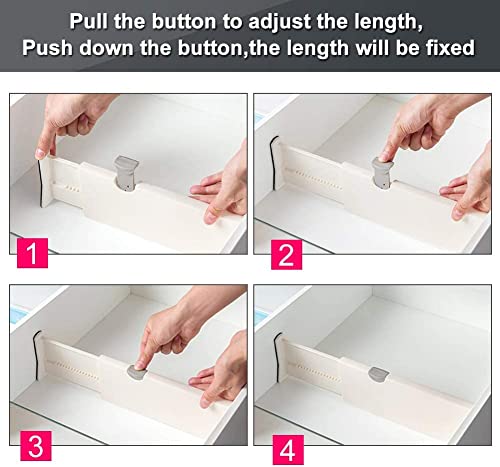 Drawer Dividers Organizer 4 Pack, Adjustable Separators 4" High Expandable from 11-17" for Bedroom, Bathroom, Closet,Clothing, Office, Kitchen Storage, Strong Secure Hold, Foam Ends, Locks in Place