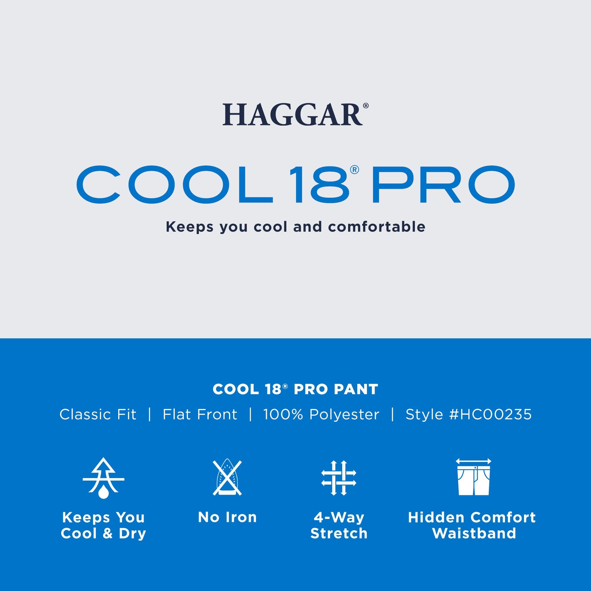 Haggar Men's Cool 18 Pro Classic Fit Flat Front Pant - Regular and Big & Tall Sizes, Black, 32W x 32L