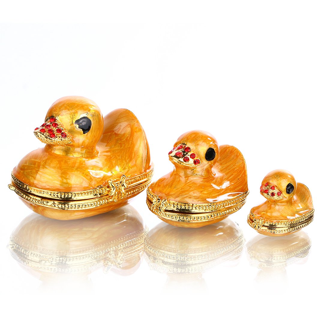YU FENG Family Duck Trinket Boxes Hinged Collectible Painted Enameled Jeweled Duck Figurine Animal Jewelry Ring Holder Box