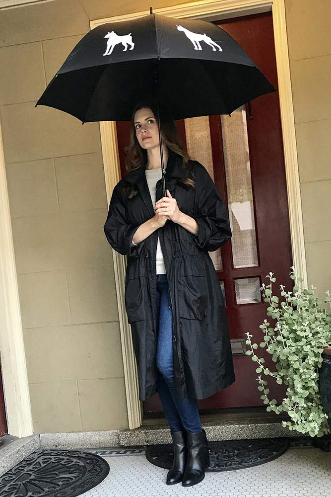 The San Francisco Umbrella Company - Premium Boxer Rain Umbrella (White on Black) - Strong, Durable, Windproof & Resistant With Fiberglass Ribs Stick Umbrella