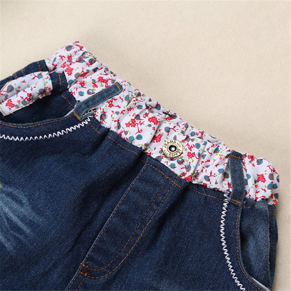 Kids Tales Little Girl's Long Sleeve Cartoon Pullover Shirt and Jeans Pants Outfit Set Cute Graphic Sweatshirt