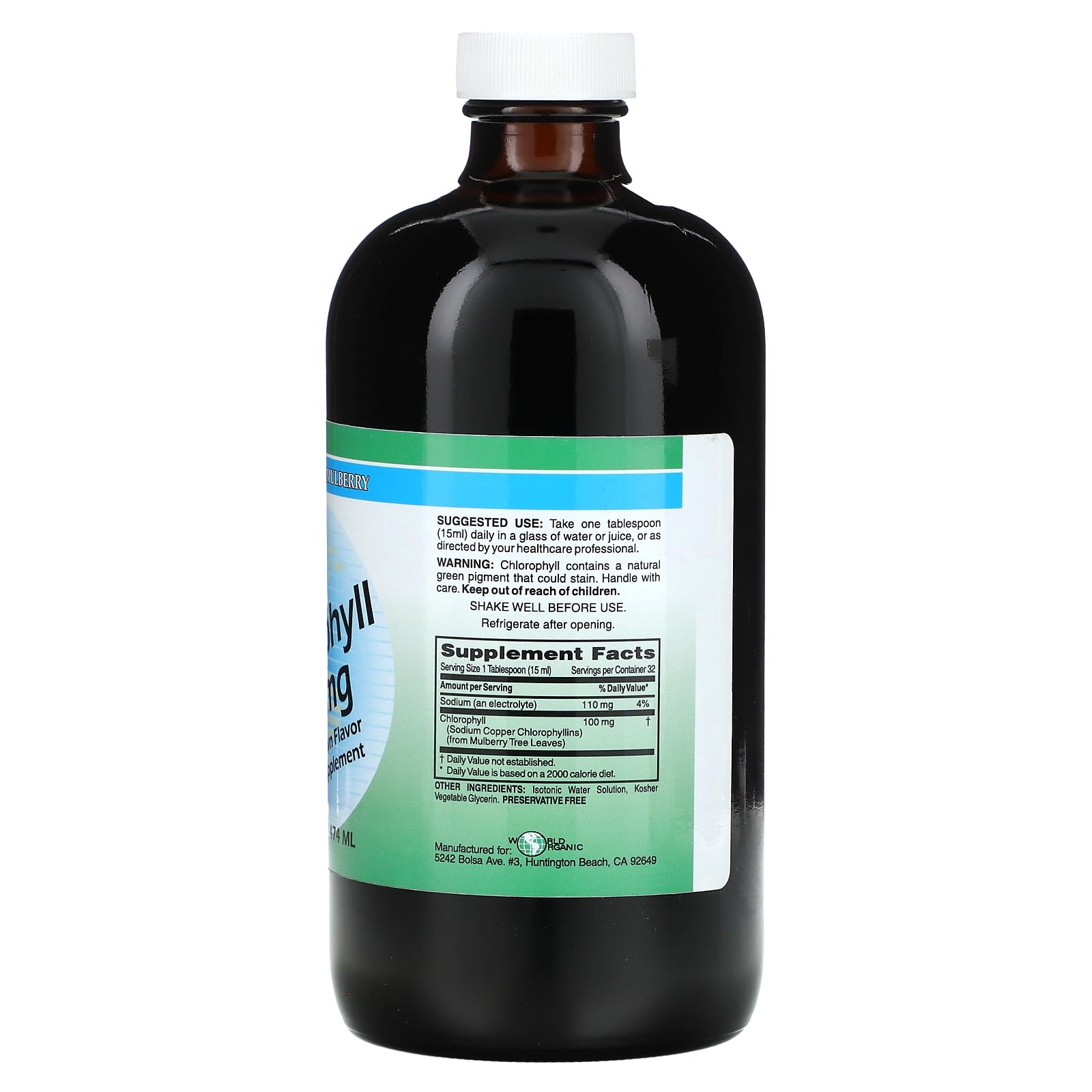 WORLD ORGANIC Liquid Chlorophyll 100mg Mullberry, 0.02 Pound