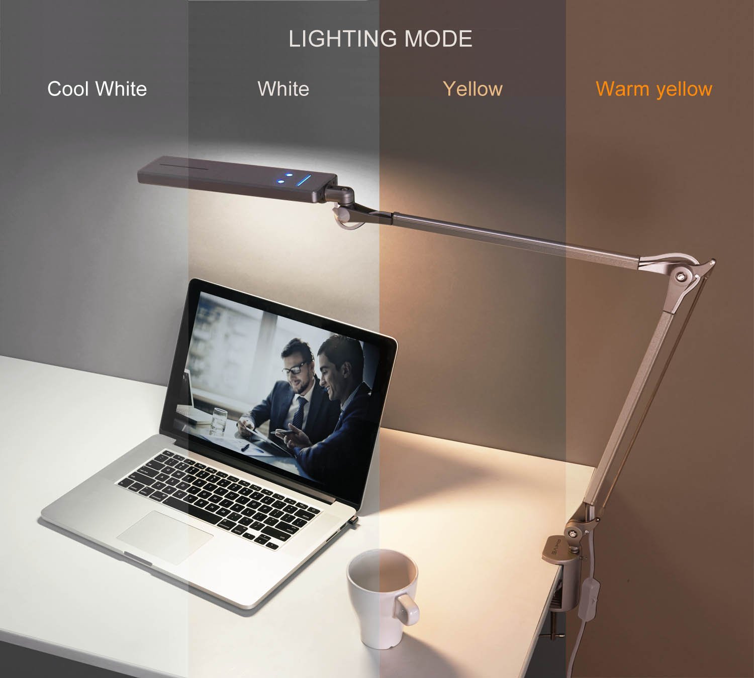 PHIVE LK-2 Architect Desk Lamp with Metal Swing Arm, Dimmable Workbench Lamp (4 Lighting Modes, 6 Brightness Levels), Eye-Caring Architect Task Table Light, Clamp on Desk Light for Office, Drawing