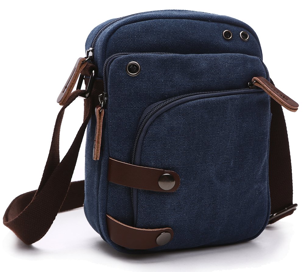 Collsants Mini Crossbody Handbag, Dark Blue, for Women and Men, Small Canvas Shoulder Purse, Travel Purse