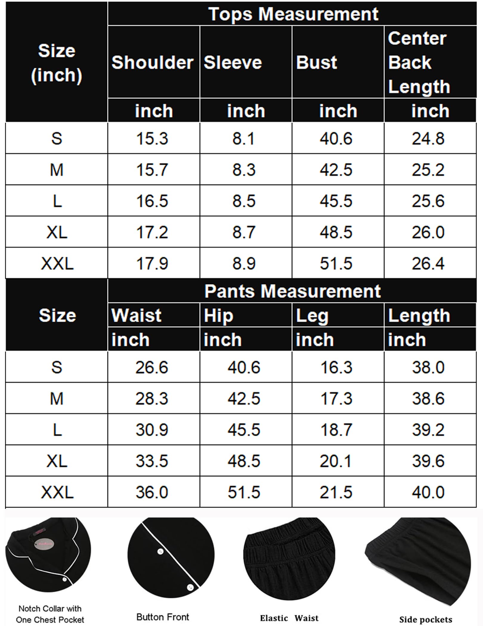 Avidlove Womens Comfort Pajama Set Short-Sleeve with Long Pjs Pants Soft Sleepwear, X-Large, Black Pj
