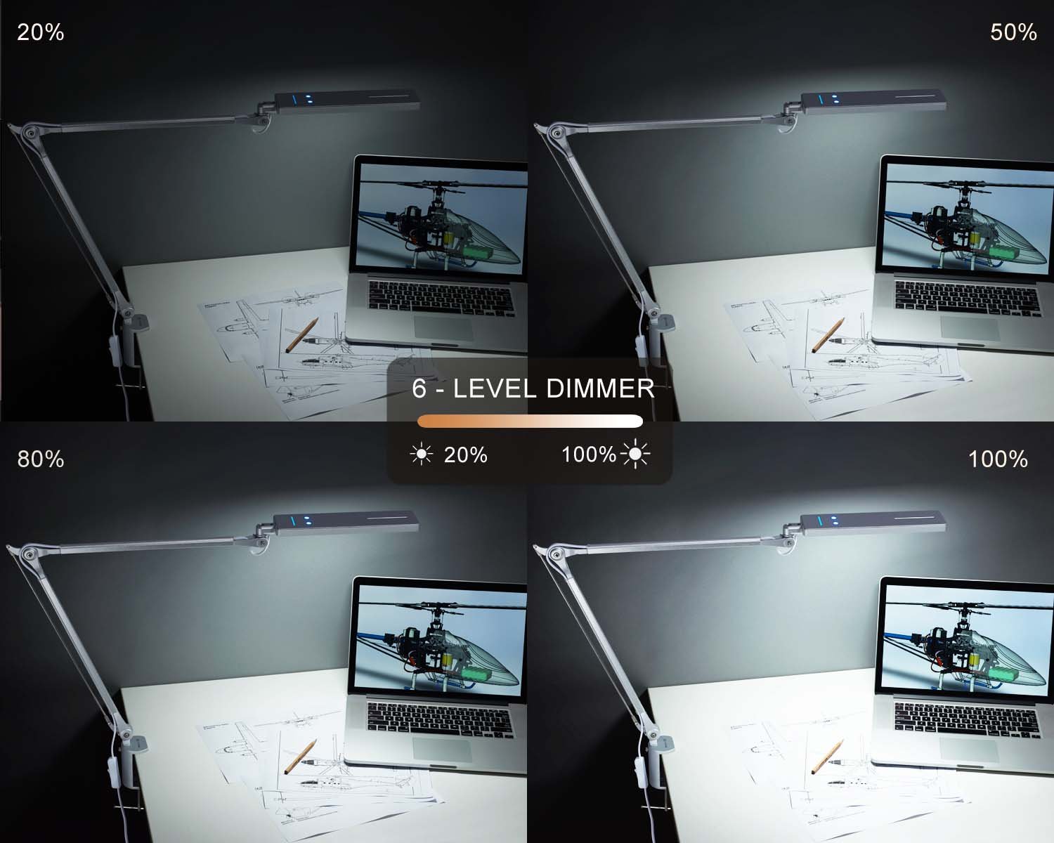 PHIVE LK-2 Architect Desk Lamp with Metal Swing Arm, Dimmable Workbench Lamp (4 Lighting Modes, 6 Brightness Levels), Eye-Caring Architect Task Table Light, Clamp on Desk Light for Office, Drawing