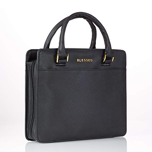 Blessed Purse Style Bible Cover for Women Black Faux Leather, Black Medium