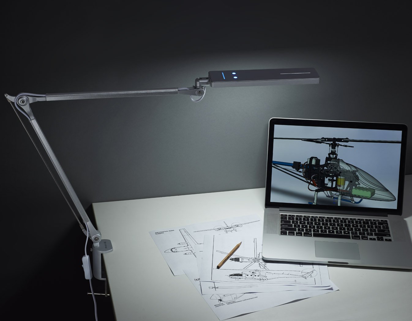 PHIVE LK-2 Architect Desk Lamp with Metal Swing Arm, Dimmable Workbench Lamp (4 Lighting Modes, 6 Brightness Levels), Eye-Caring Architect Task Table Light, Clamp on Desk Light for Office, Drawing
