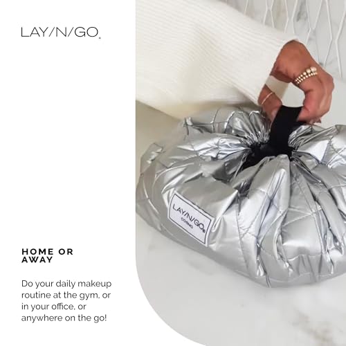 Lay-n-Go Cosmo Drawstring Cosmetic & Makeup Bag Organizer - Portable Drawstring Makeup Bag w/Zipper Pocket, Makeup Loops & More - Durable, Machine Washable Makeup Bag for Travel (22”, Leopard)